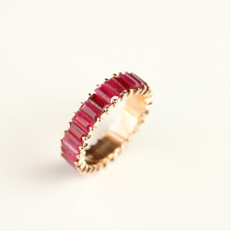 Baguette Ruby Full Eternity Band Ring, Stackable Band, 925 Sterling Silver Trendy Stack Wedding ...