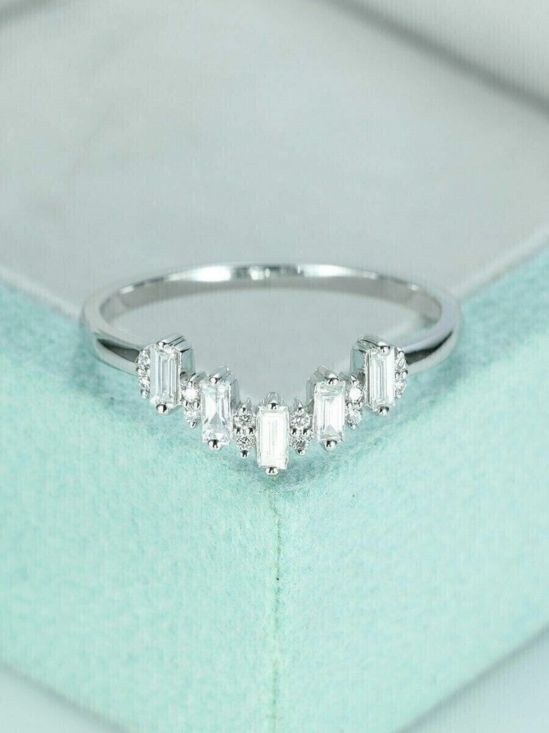 Baguette Simulated Diamond Curved Wedding Band Ring 14k White Gold Over ...