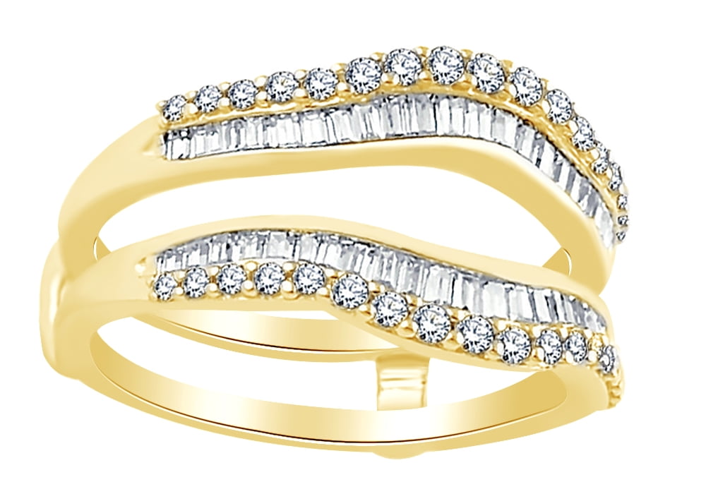 Baguette & White Natural Diamond Enhancer Ring Guard 14K Solid Yellow ...