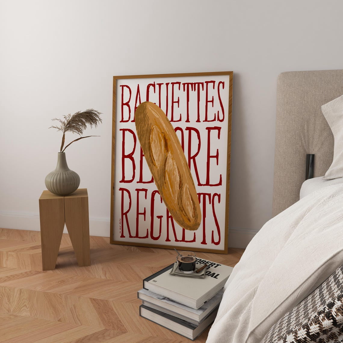 Baguettes Before Regrets Art Print, French Food Quote Decor, Retro ...