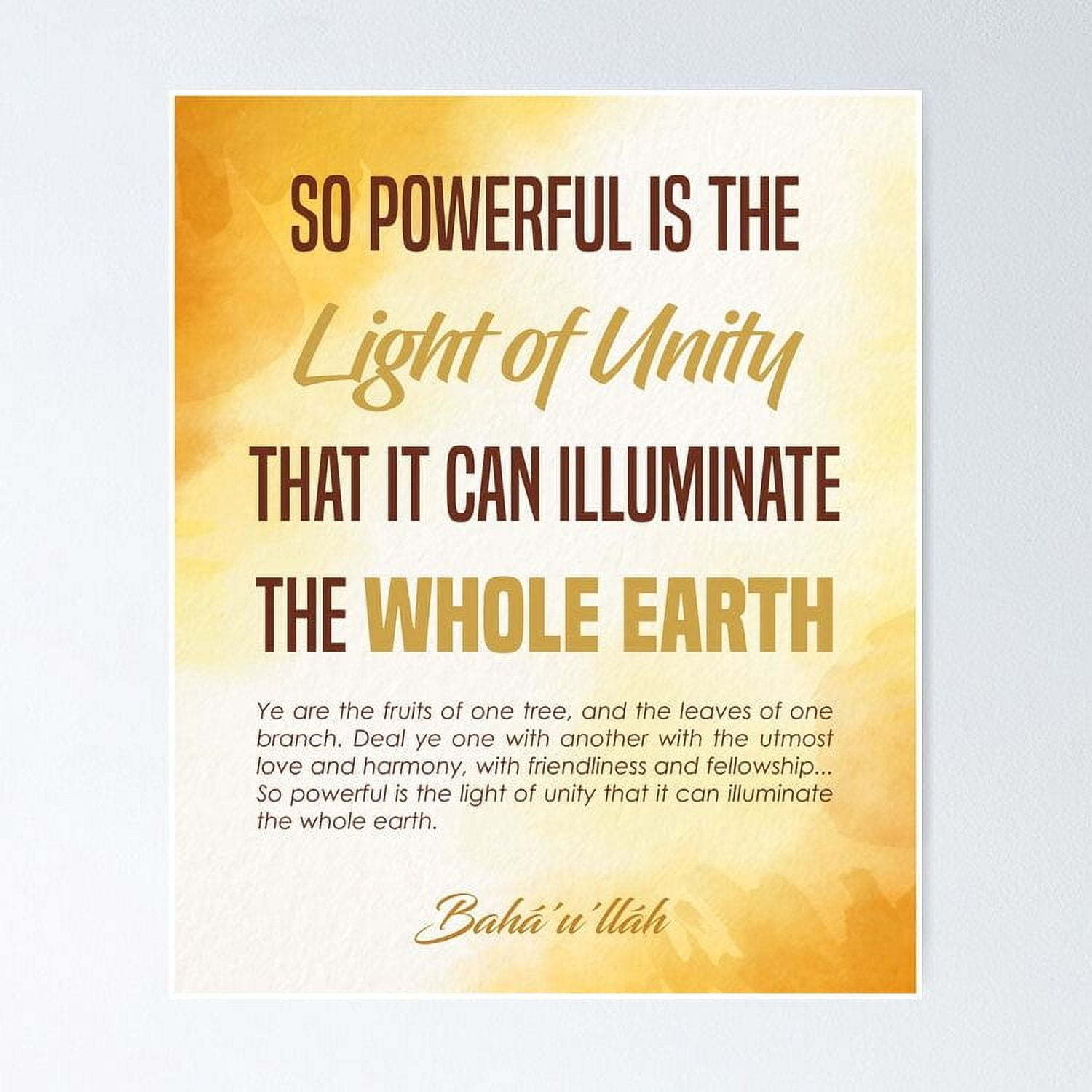 Baha'I Quotes On Art Boards - The Light Of Unity Poster- Unframed ...