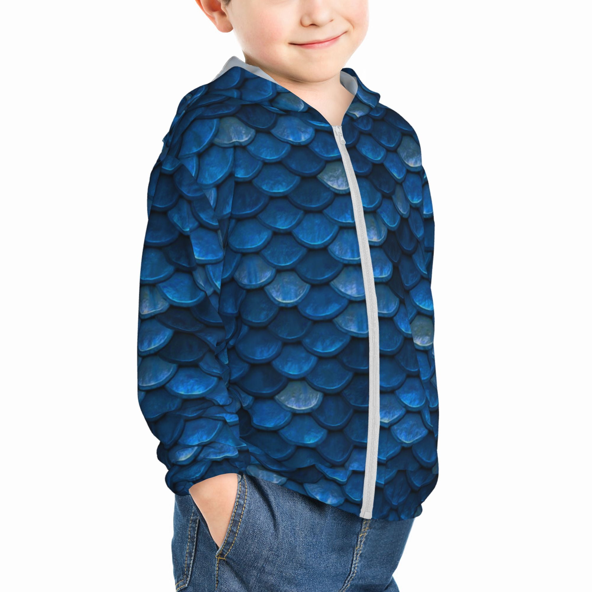 Bahama Mermaid Fish Scale Kids Zip-Up Hoodie Girls Boys Sun Protection Jacket Hooded Cooling ...