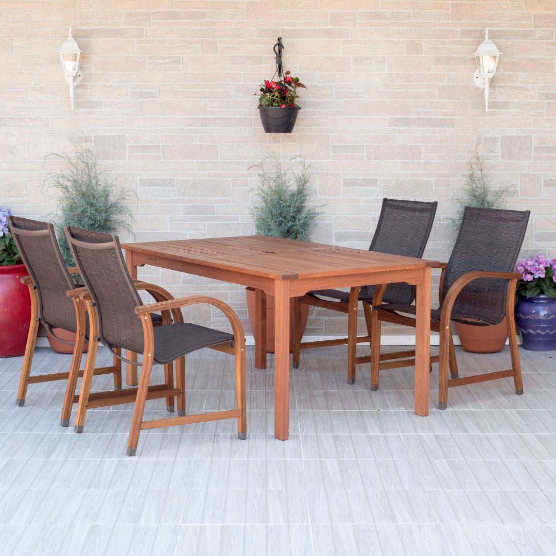 Bahamas 5-Piece Eucalyptus Rectangular Patio Dining Set, Brown ...