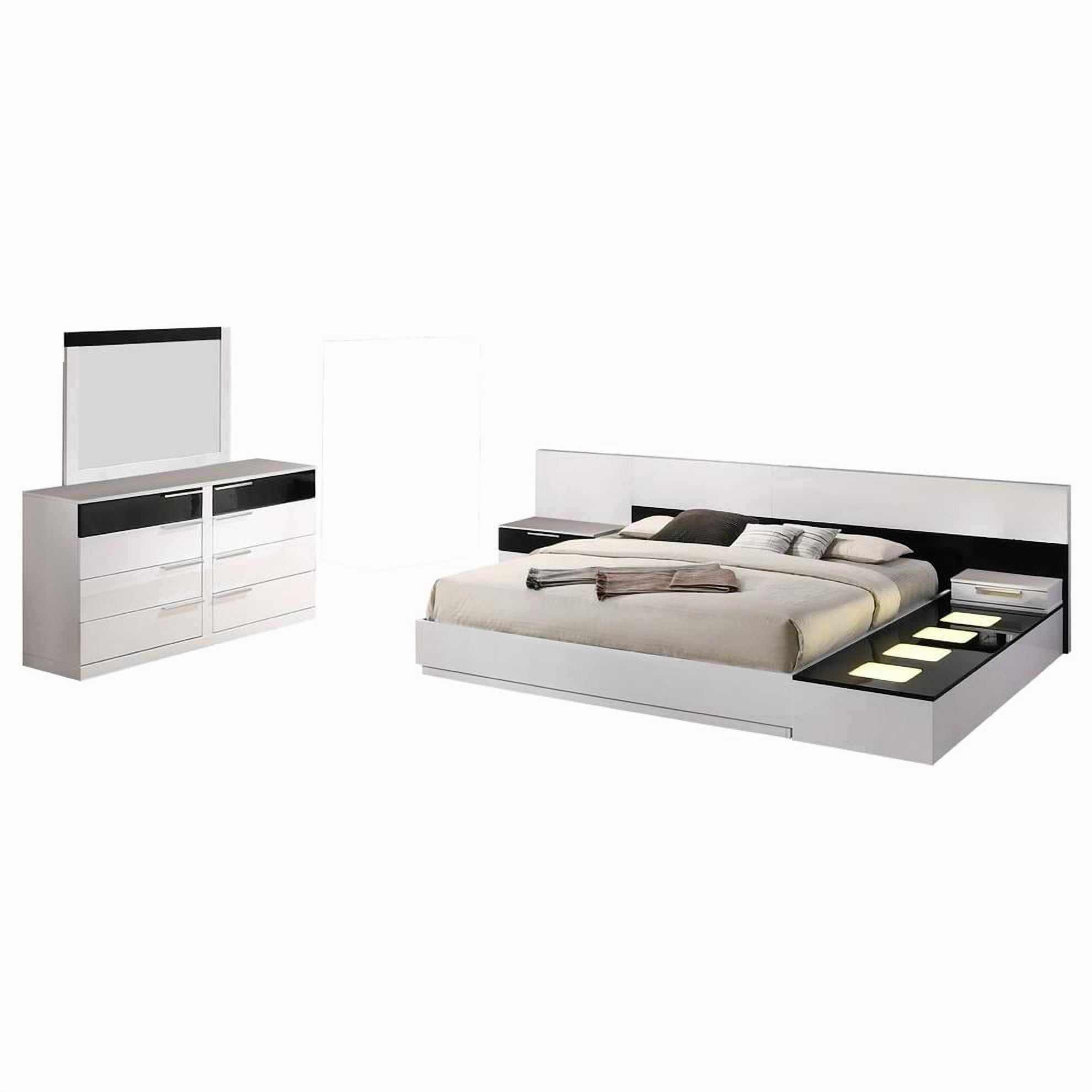 Bahamas LED Lights 6-Pc King Size Bedroom Set, White/Black Finish, Wood ...