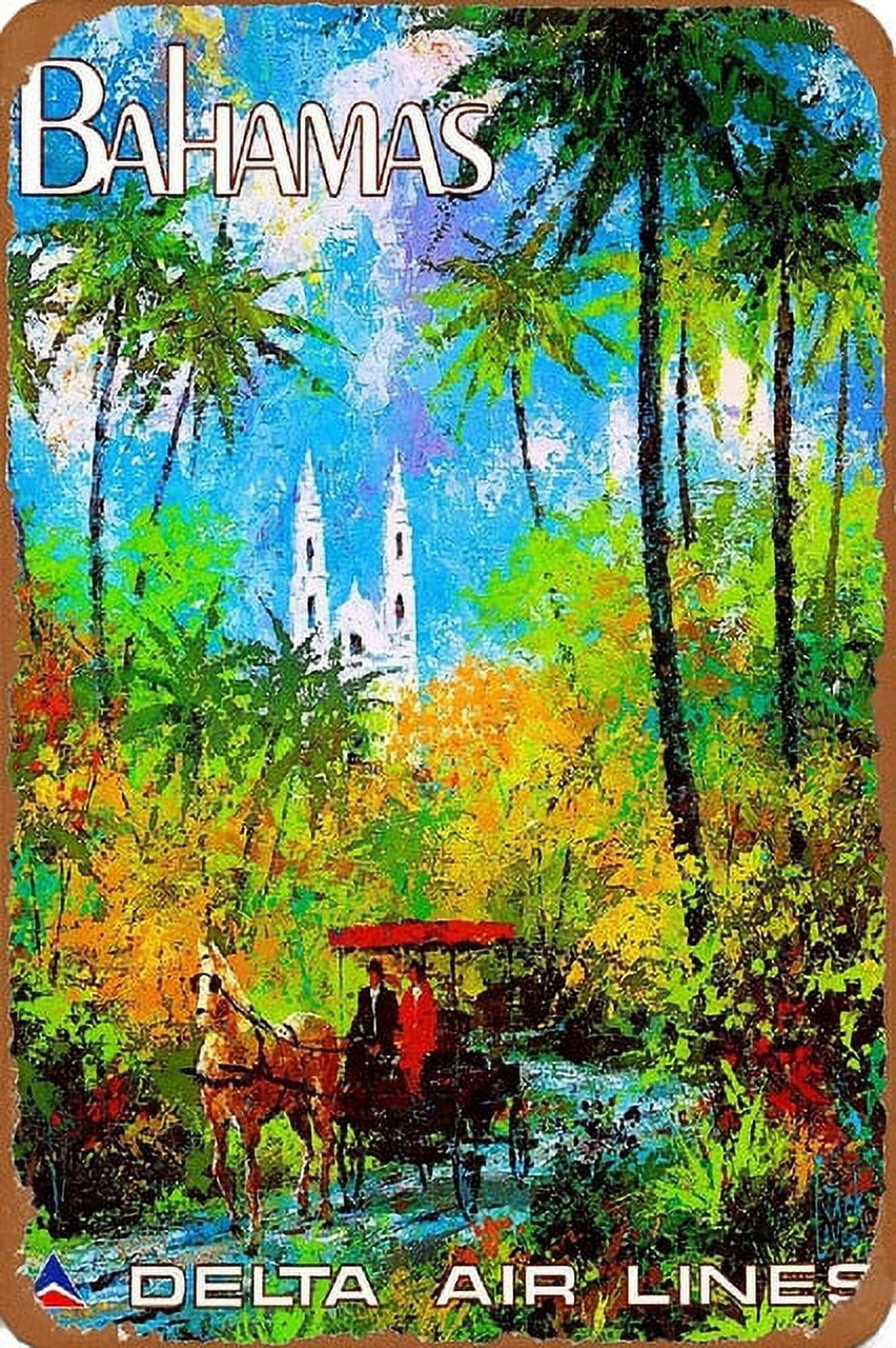 Bahamas Airplane Caribbean Island Sea Vintage Travel Advertisement Art ...