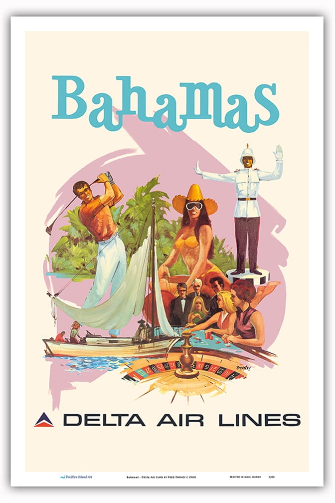 Bahamas Caribbean - Delta Air Lines - Vintage Airline Travel Poster by ...