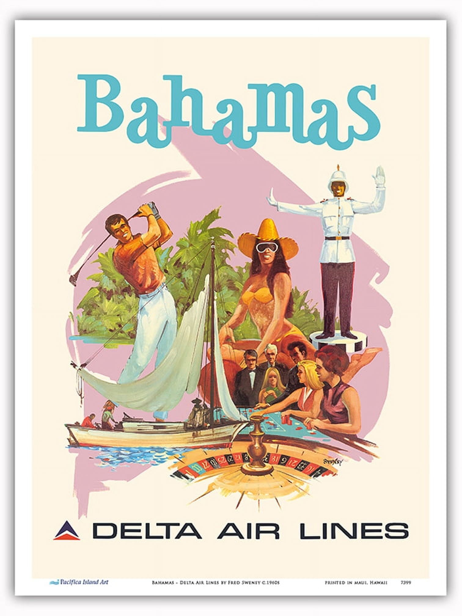 Bahamas Caribbean - Delta Air Lines - Vintage Airline Travel Poster by ...
