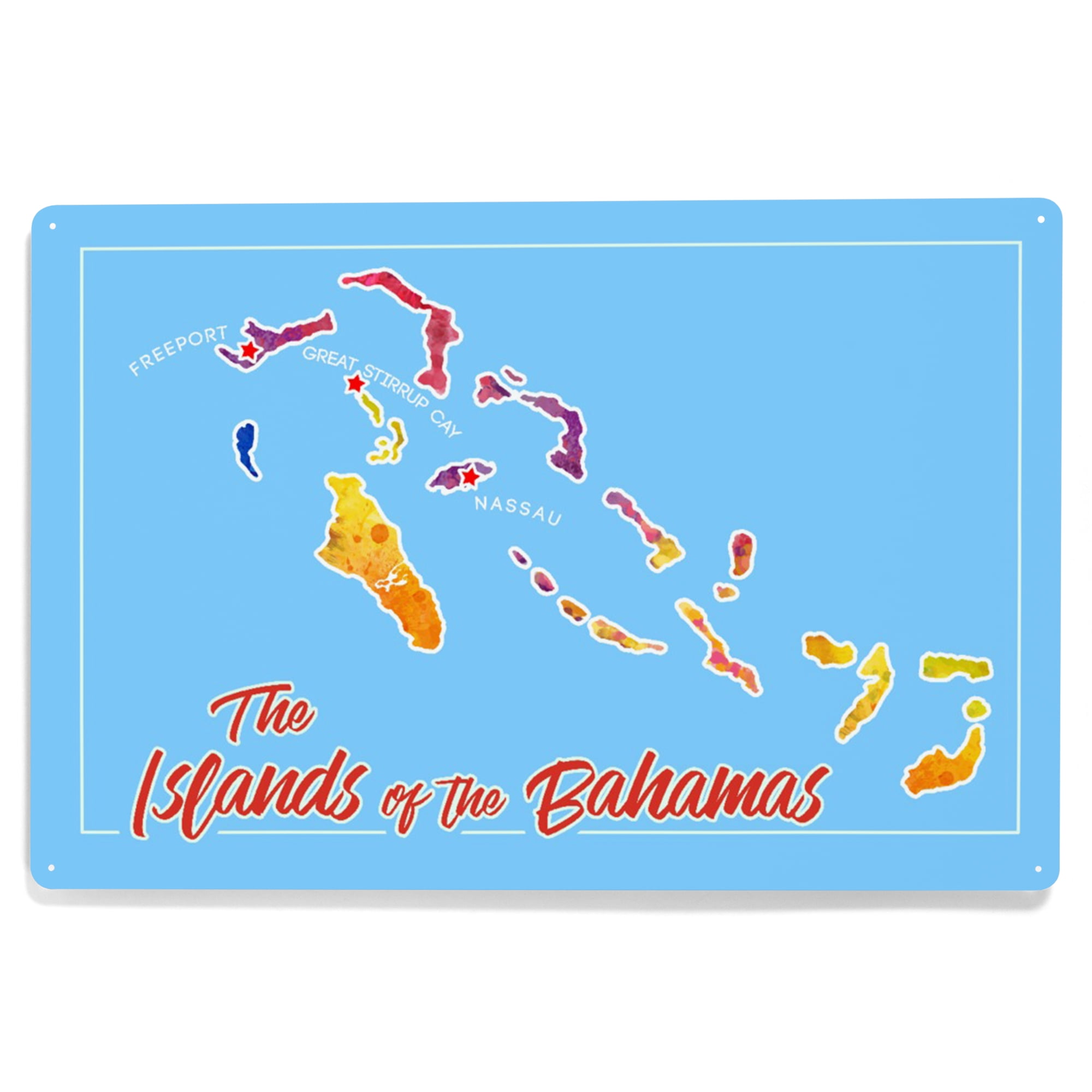 Bahamas, Colorful Map of the Islands Islands (12x18 Aluminum Art ...