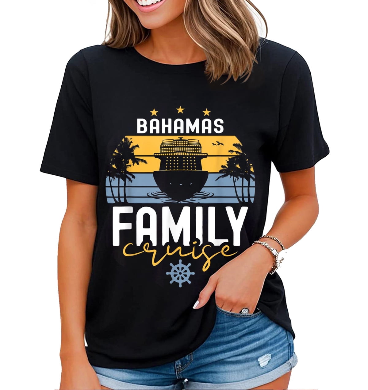 Bahamas Family Cruise Vacation T-Shirt Retro Tropical Sunset Nautical ...