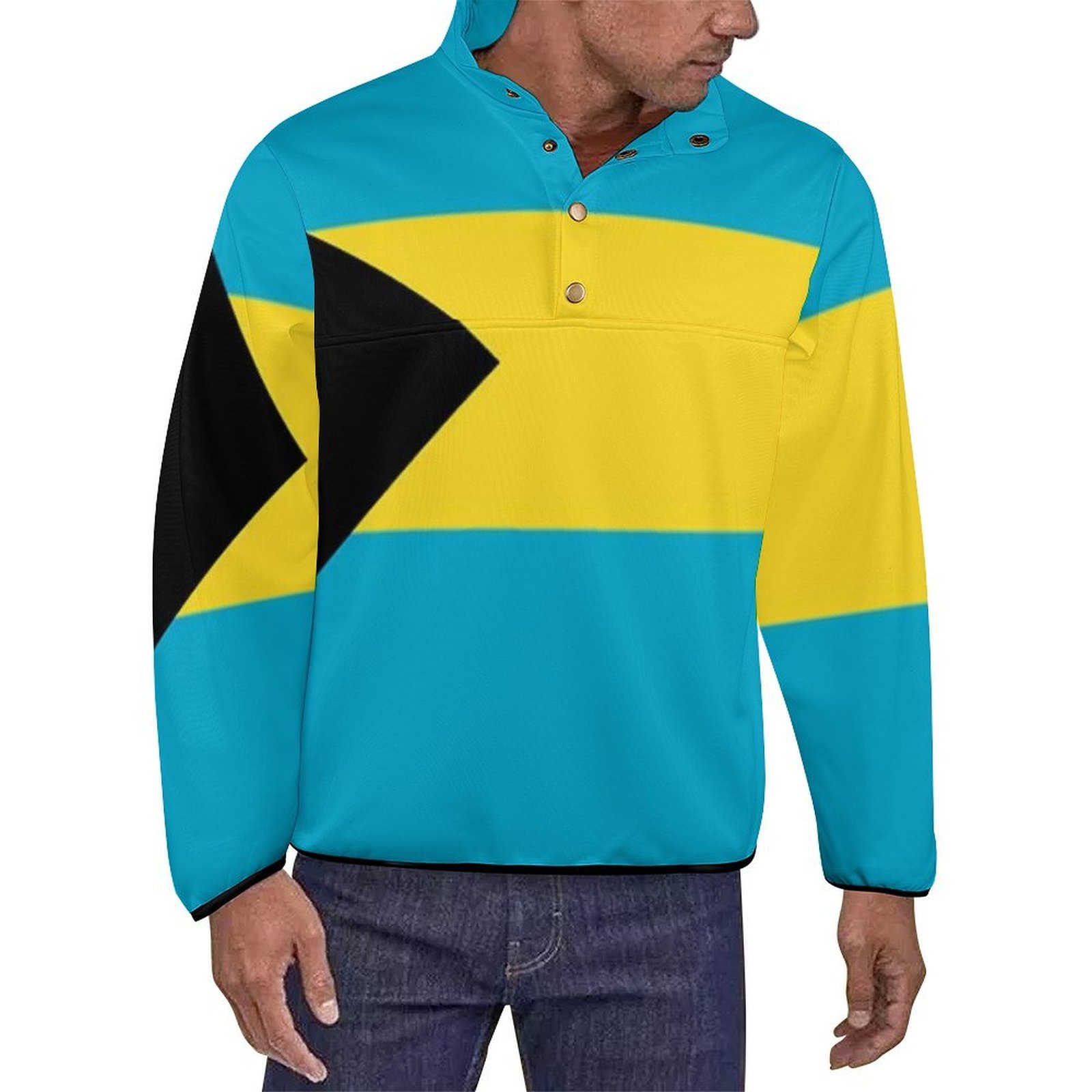 Bahamas Flag Men's Stand Collar Sweater Long Sleeve Clothing Loose Fit ...