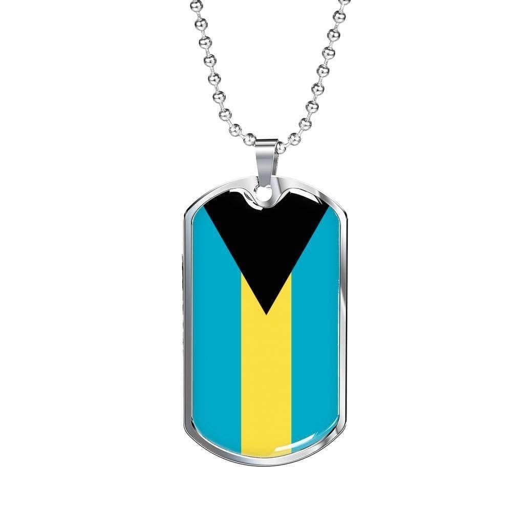Bahamas Flag Necklace Stainless Steel or 18k Gold Dog Tag 24" - Walmart.com