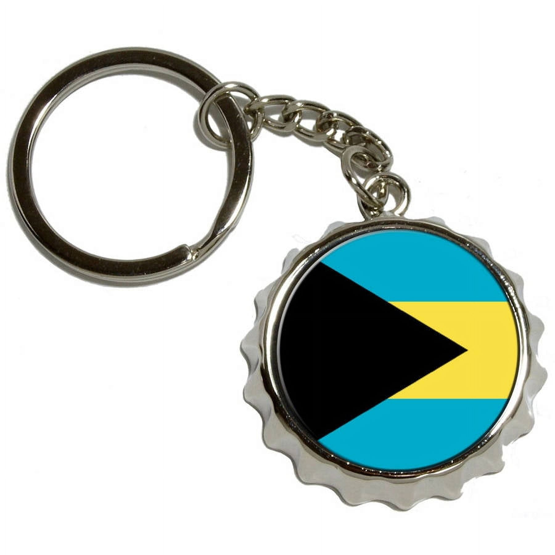 Bahamas Flag, Nickel Plated Metal Popcap Bottle Opener Keychain Key ...