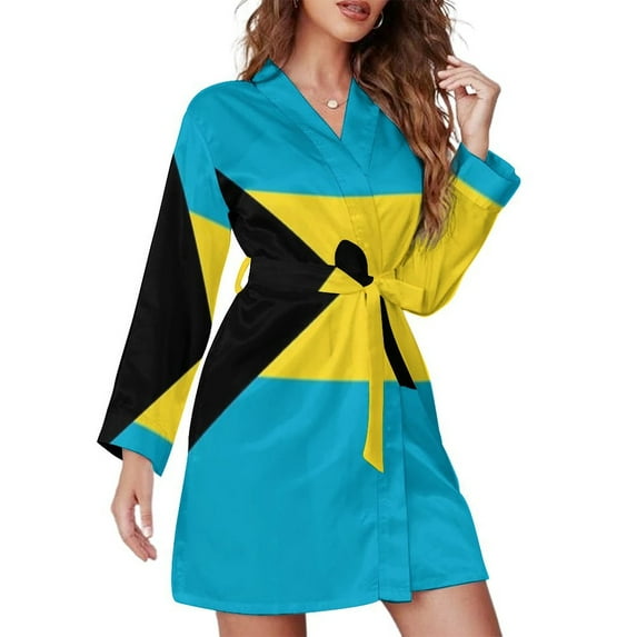 Bahamas Flag Night Robe Long Sleeve V Neck Robe With Belt Women's ...