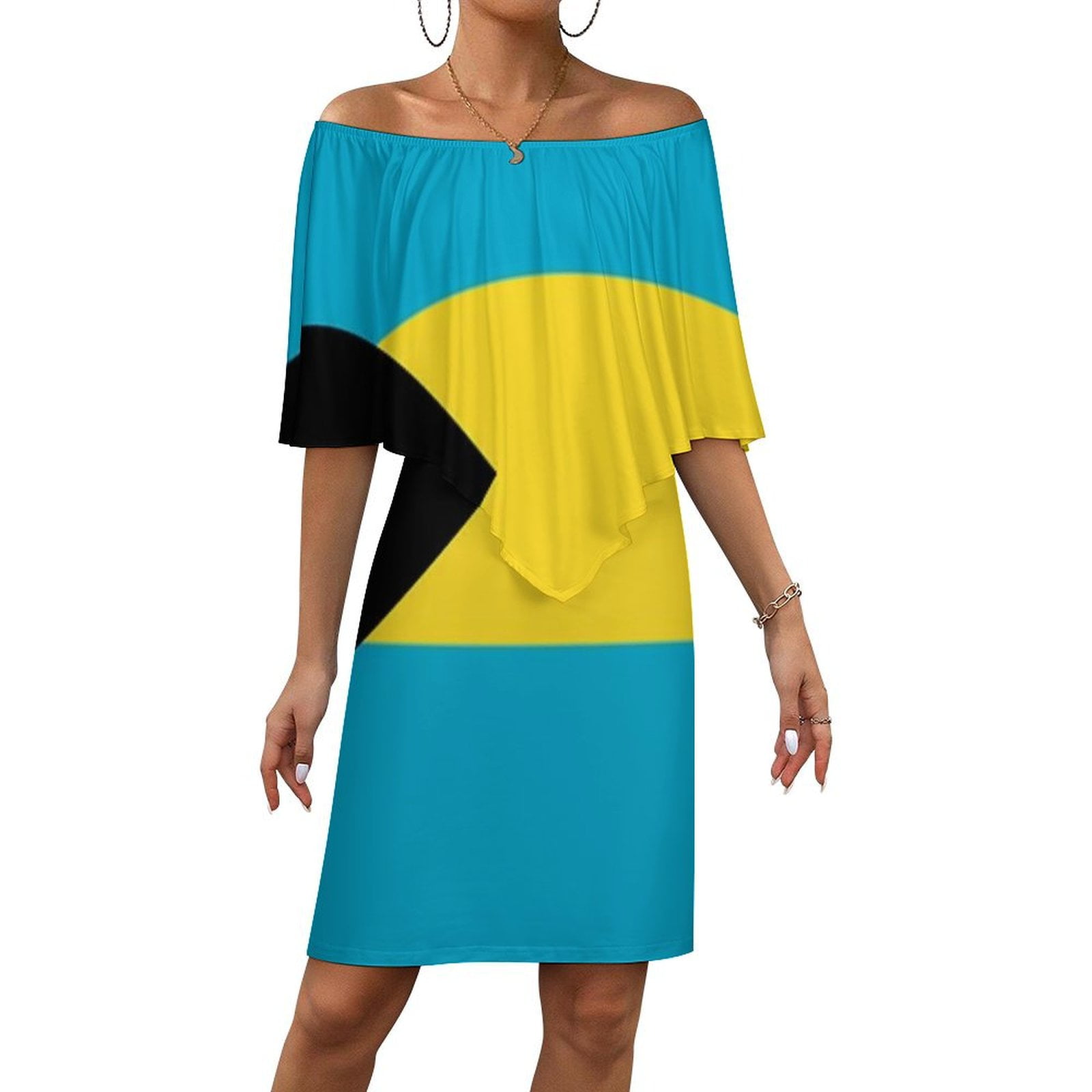 Bahamas Flag Women's Off The Shoulder Ruffles Summer Wedding Guest ...