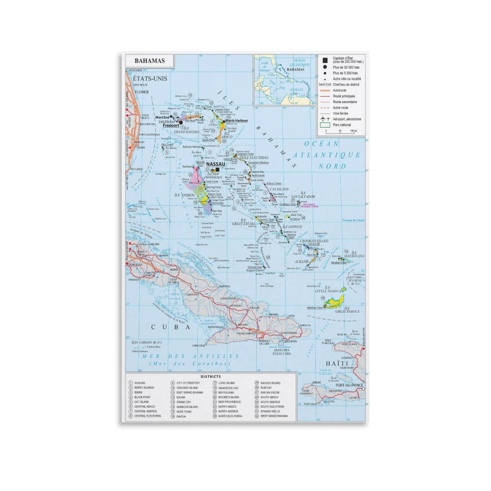 Bahamas Map Posters Picture Print Canvas Poster Wall Paint Art Posters ...