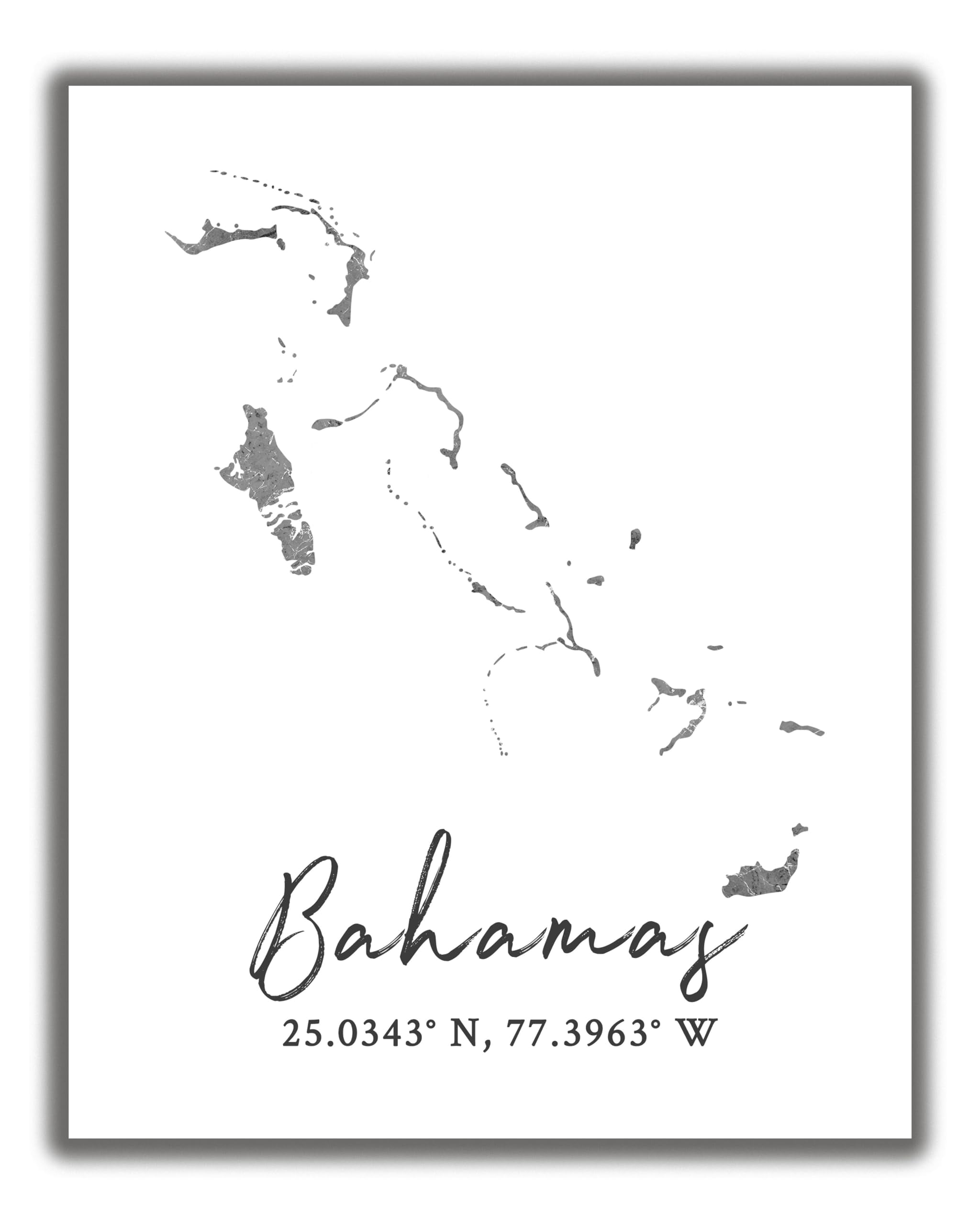 Bahamas Map Wall Art Print - 8x10 Silhouette Decor Print with ...