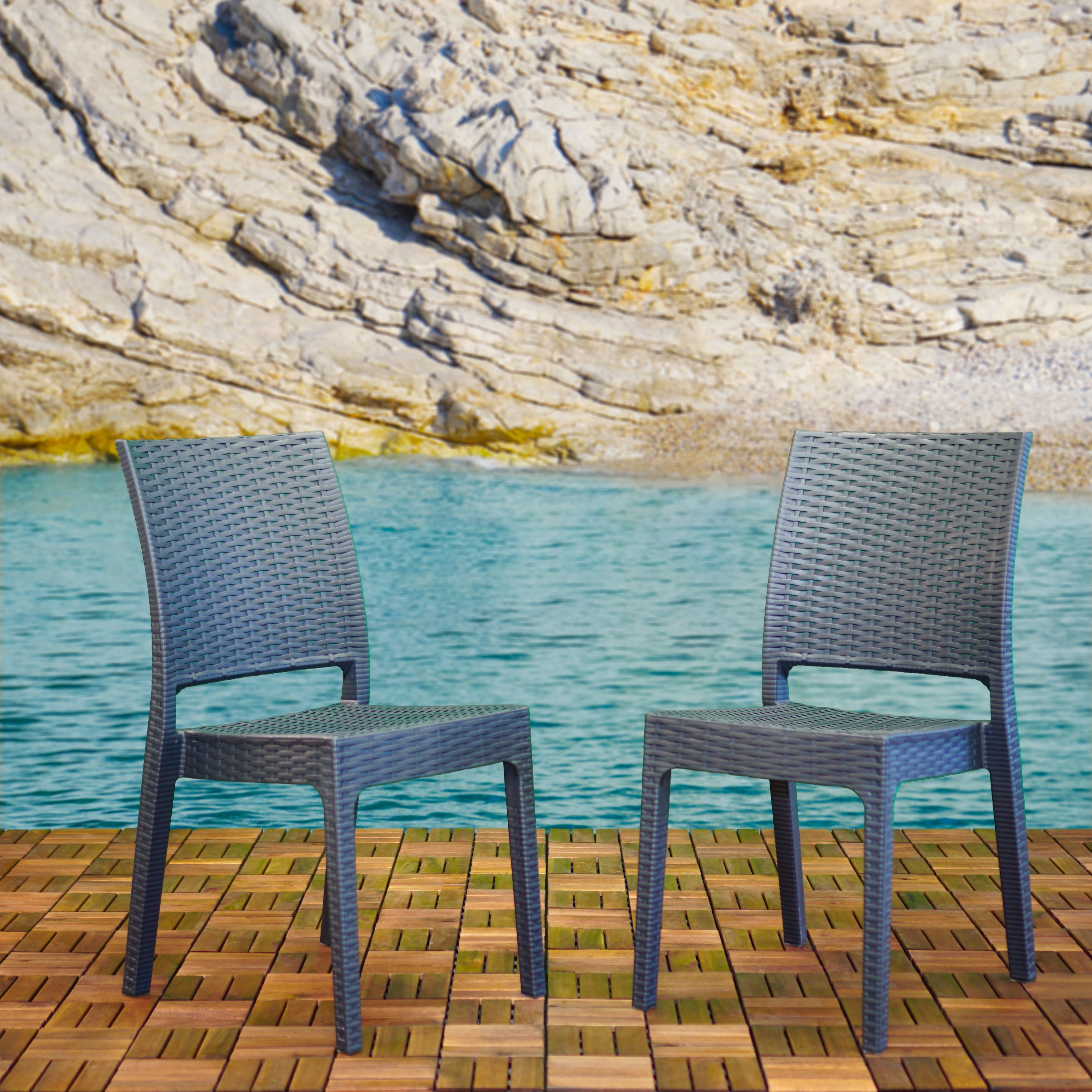 Bahamas Resin Dining Chairs (Set of 2) Charcoal - Walmart.com