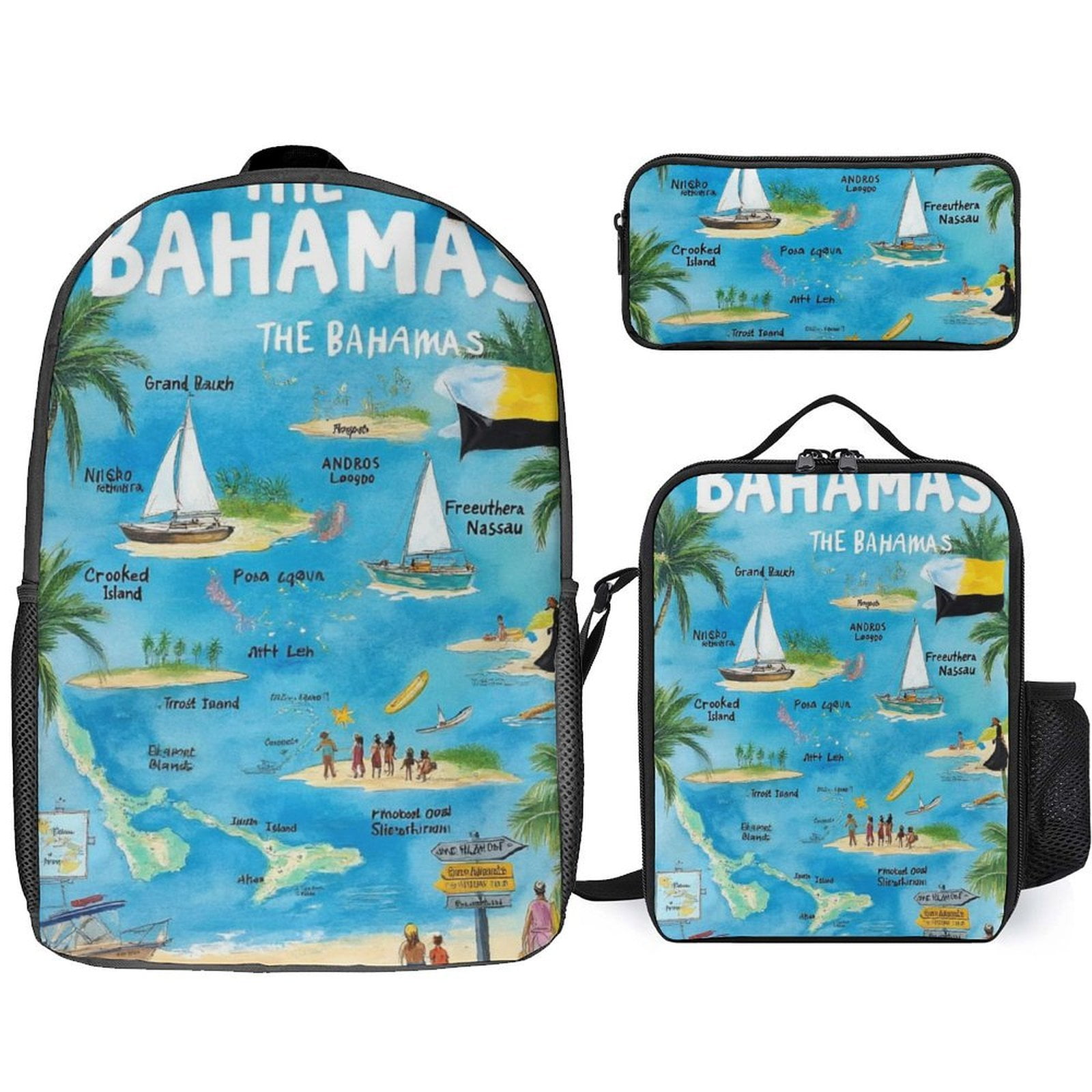 Bahamas Tropical Adventure Map 3D Printed 3pcs/Set Bags Laptop Daypack ...