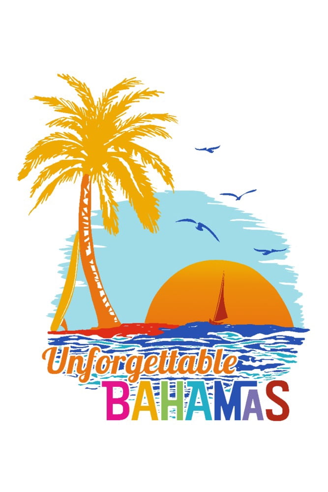 Bahamas, Unforgettable, Sunset with Palm Tree (24x36 Giclee Gallery Art ...