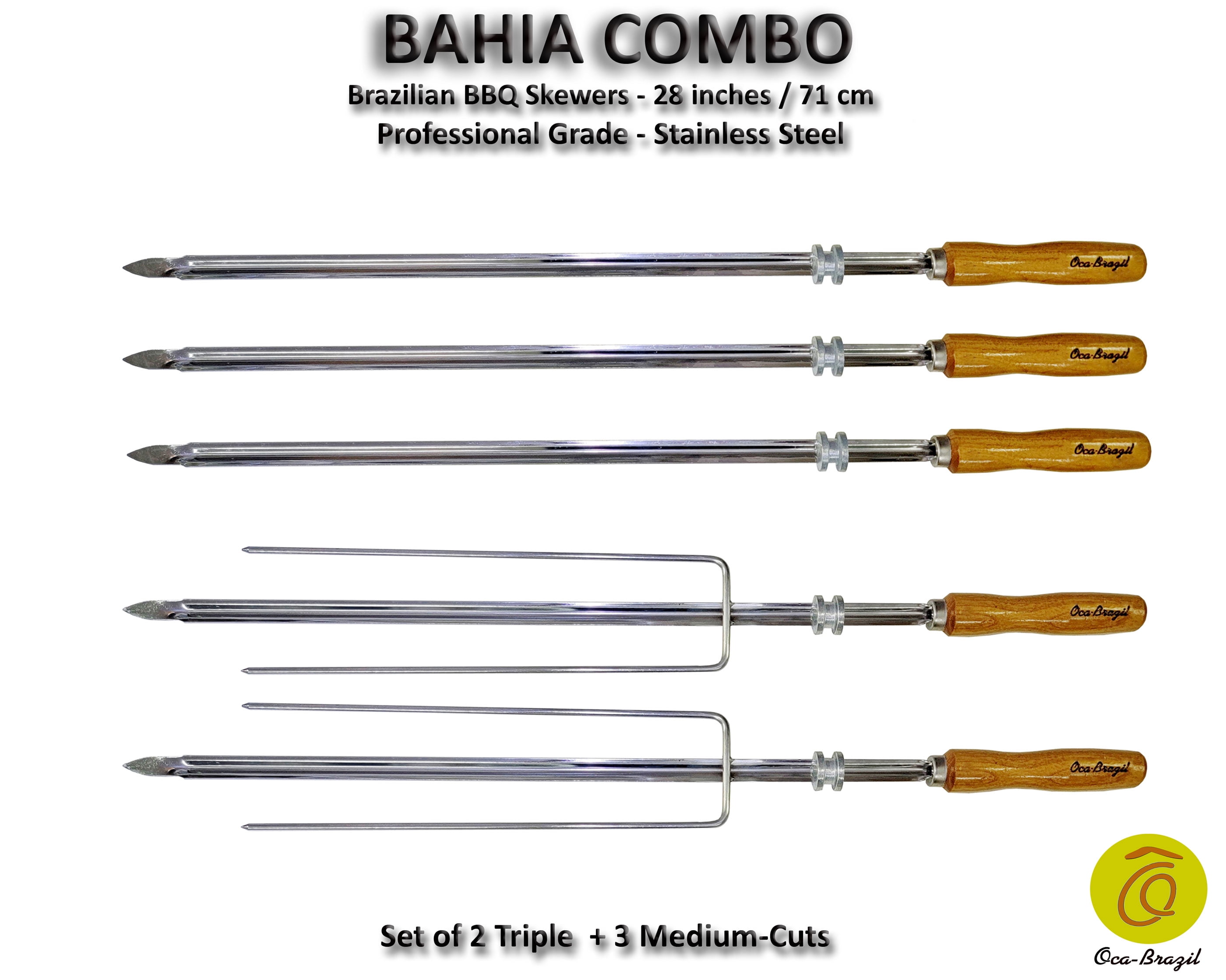 Bahia Combo - Set of 5 Brazilian Skewers for BBQ 28" - Professional ...