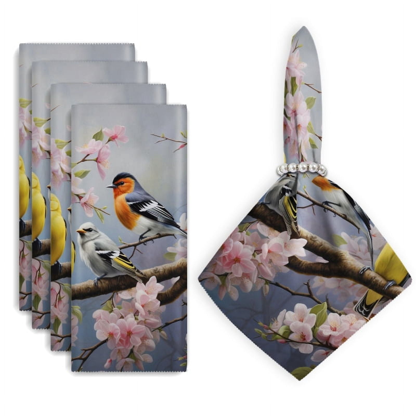 Bahomeck Cloth Napkins Set Of 4 Birds Sitting On Cherry Blossom ...
