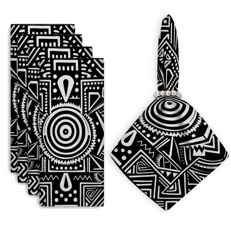 Bahomeck Cloth Napkins Set Of 4 Black And White Of Traditional African ...