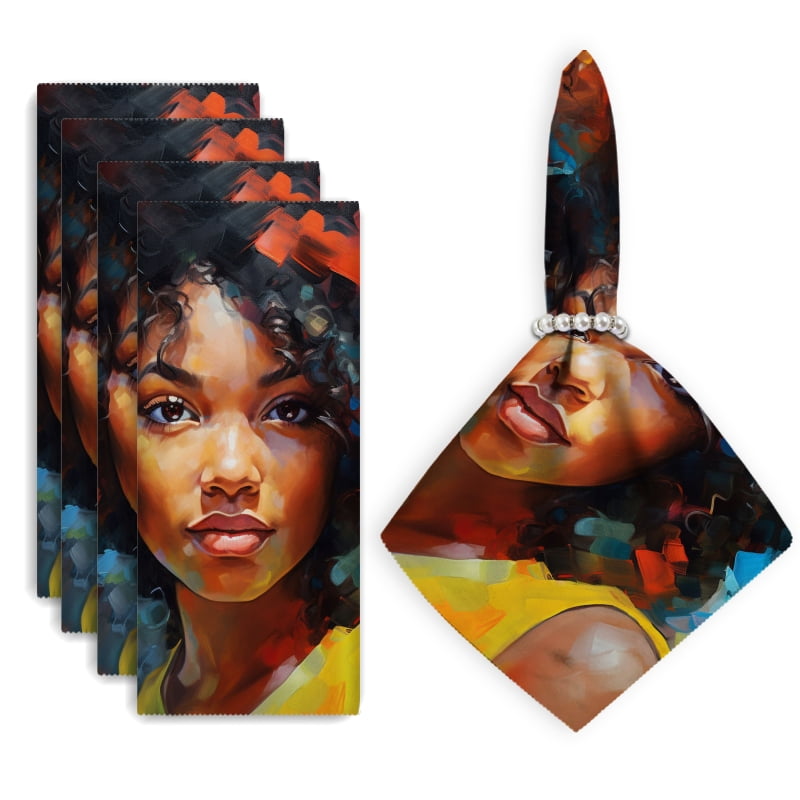 Bahomeck Cloth Napkins Set Of 4 Black Woman With Afro Wearing Vibrant ...