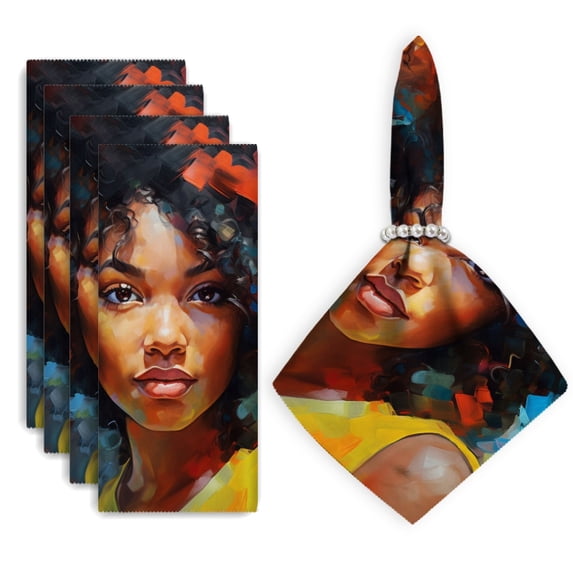 Bahomeck Cloth Napkins Set Of 4 Black Woman With Afro Wearing Vibrant ...