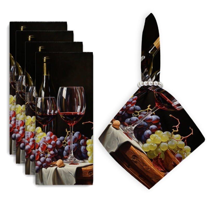 Bahomeck Cloth Napkins Set Of 4 Oil Painting Of Wine And Grapes Square ...