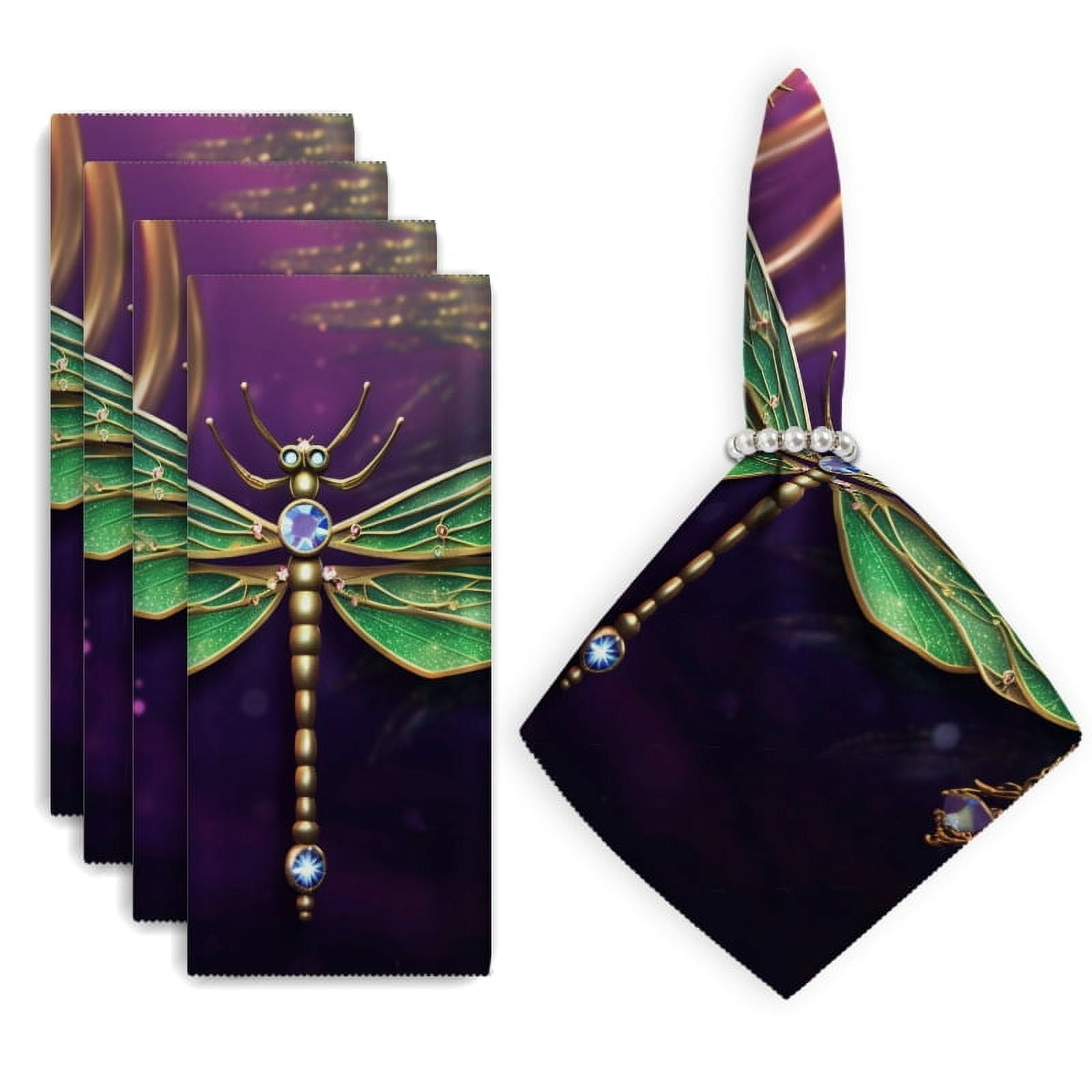 Bahomeck Cloth Napkins Set Of 4 Render Of Dragonfly With Large Green ...