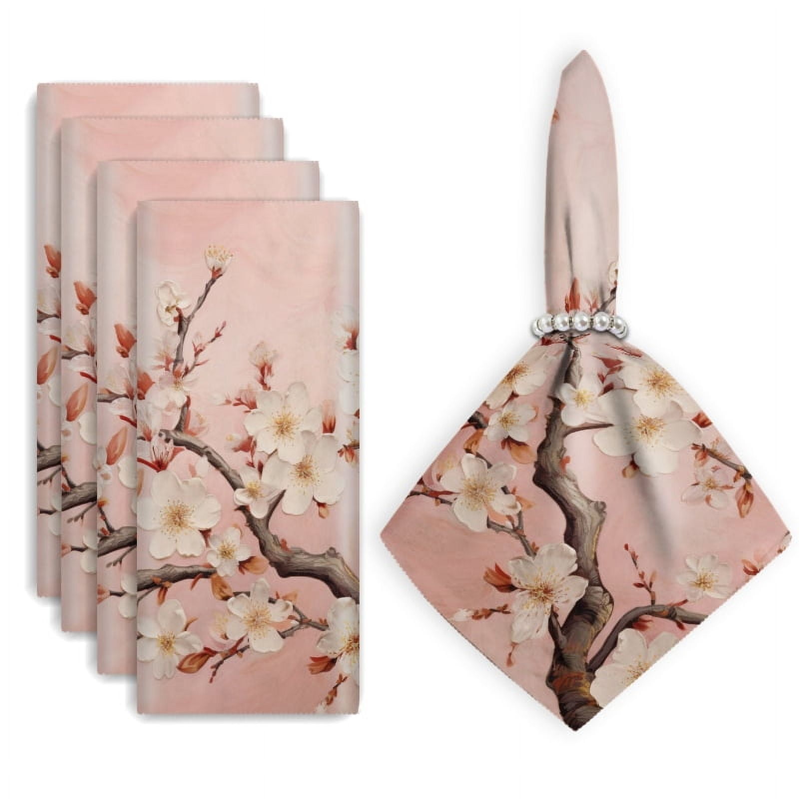 Bahomeck Cloth Napkins Set Of 4 Beautiful Painting Of White Cherry ...