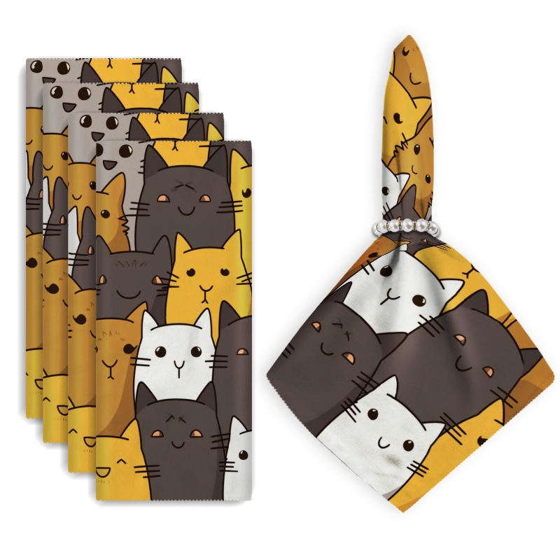 Bahomeck Cloth Napkins Set Of 4 Cute Cartoon Illustration Of Group Of ...