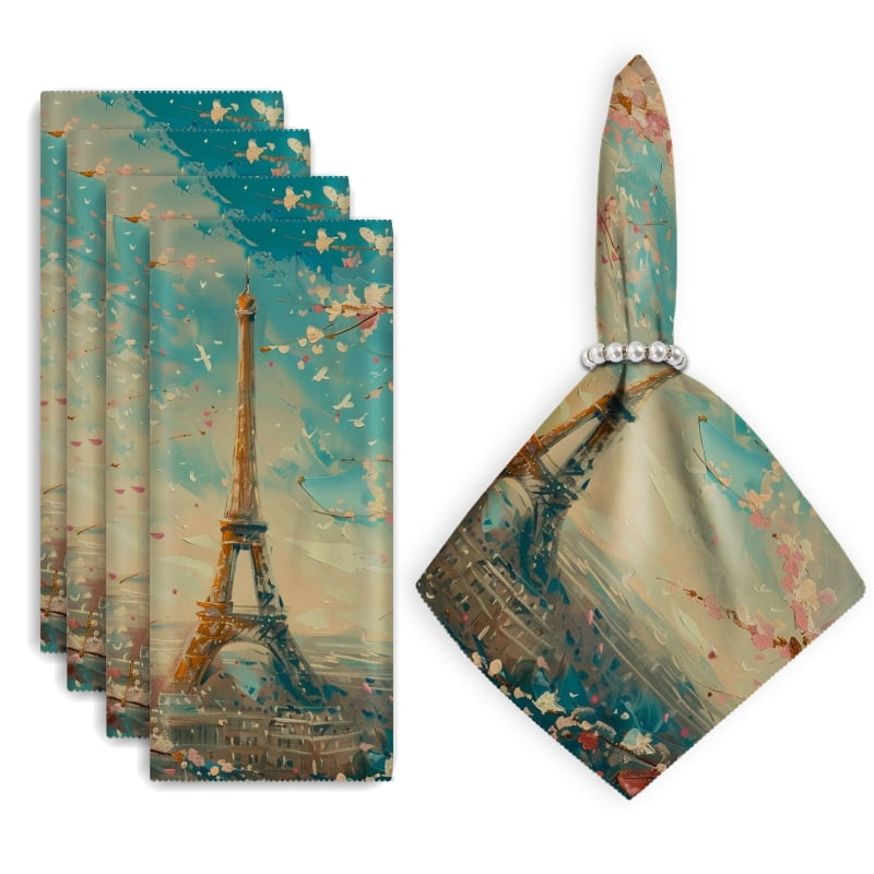 Bahomeck Cloth Napkins Set Of 4 Eiffel Tower Surrounded By Blooming ...