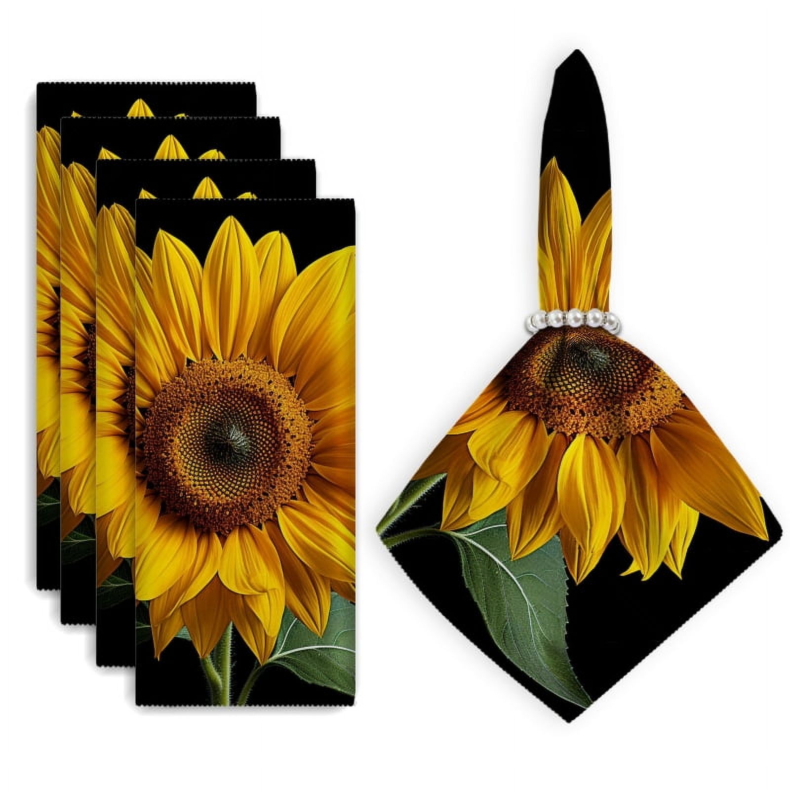 Bahomeck Cloth Napkins Set Of 4 Beautiful Sunflower Olated On Black ...