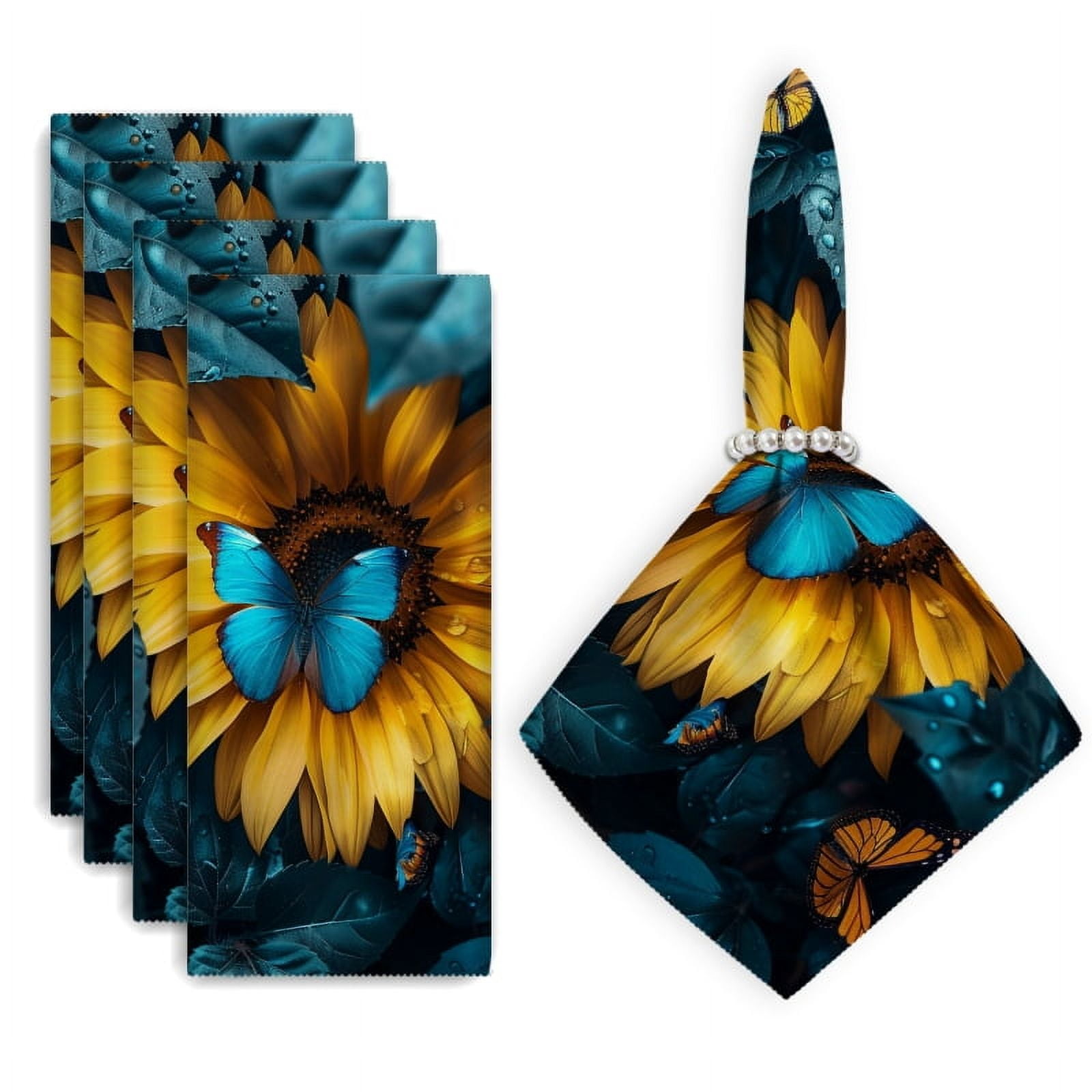 Bahomeck Cloth Napkins Set Of 4 Sunflowers Surrounded By Butterflies ...