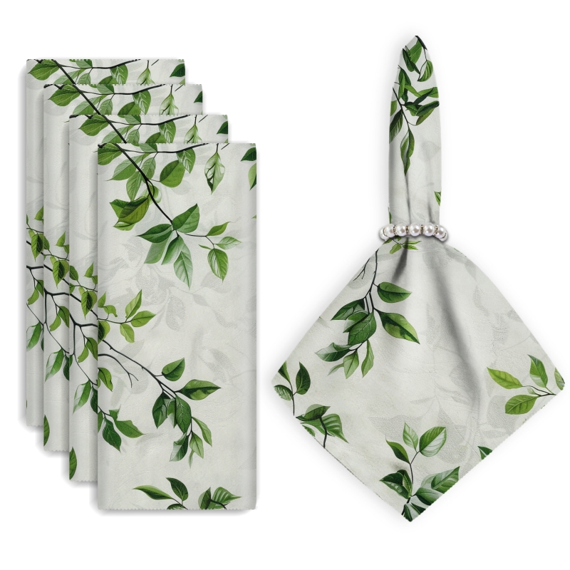 Bahomeck Cloth Napkins Set Of 4 White Wall With Green Leaves Square ...