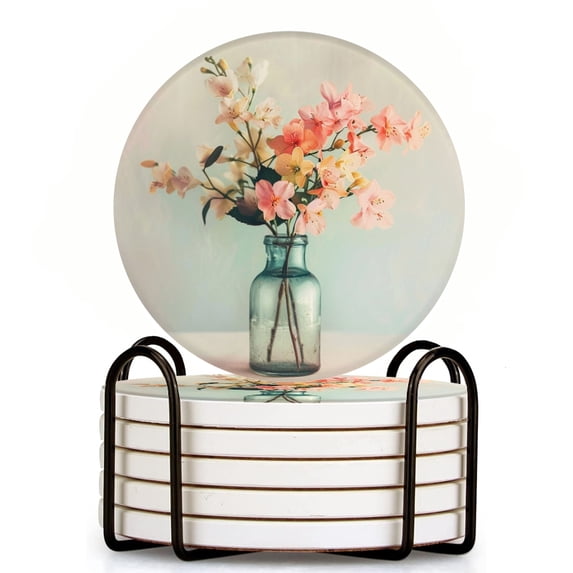 Bahomeck Drink Coasters Set Of 6 With Holder Beautiful Arrangement Of ...