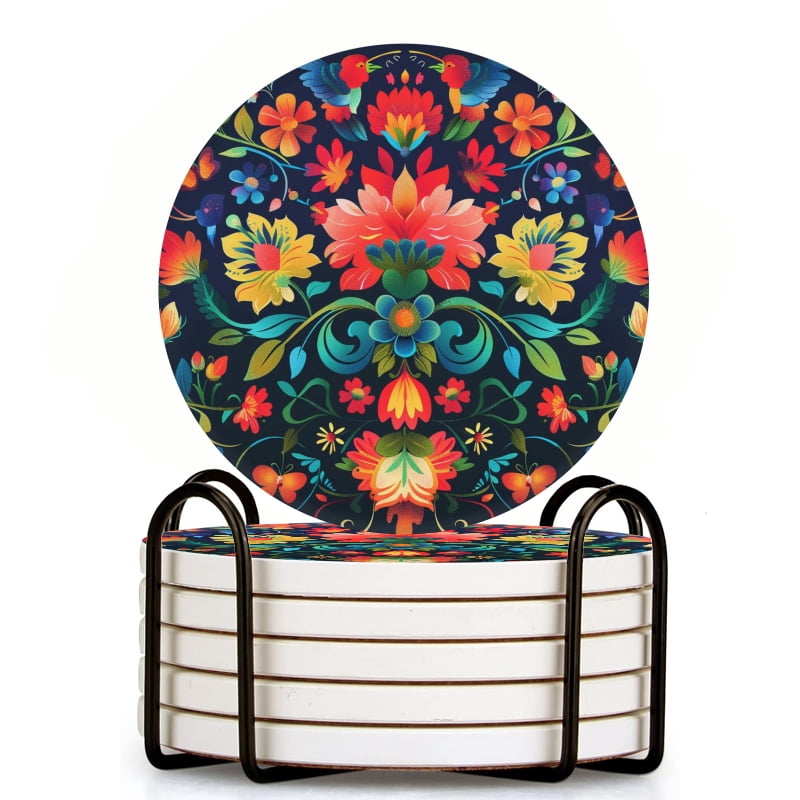 Bahomeck Drink Coasters Set Of 6 With Holder Colorful And Vibrant ...
