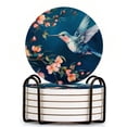 Bahomeck Drink Coasters Set Of 6 With Holder Hummingbird Hovering In ...