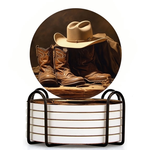 Bahomeck Drink Coasters Set Of 6 With Holder Oil Painting Of Cowboy ...