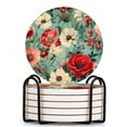 Bahomeck Drink Coasters Set Of 6 With Holder Rose Flower With Leaf ...