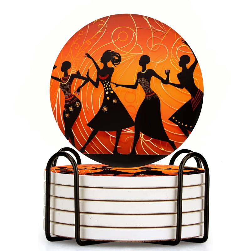 Bahomeck Drink Coasters Set Of 6 With Holder African Women In ...
