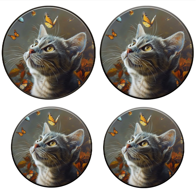 Bahomeck Electric Stove Burner Covers Set Of 4,Gray Cat With Yellow ...