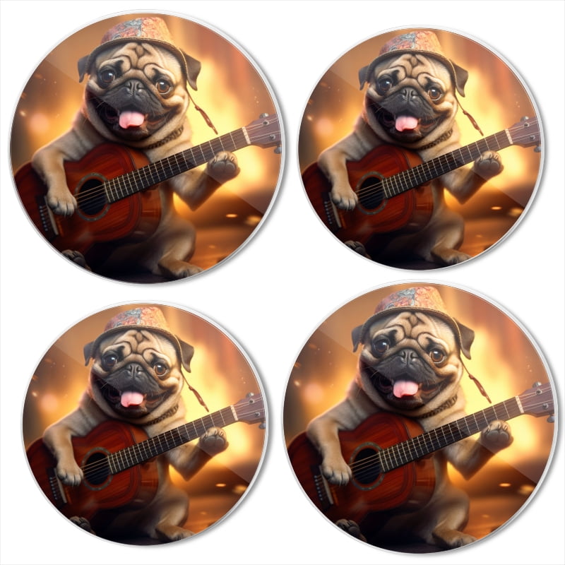 Bahomeck Electric Stove Burner Covers Set Of 4,Cute Pug Dog With Guitar ...