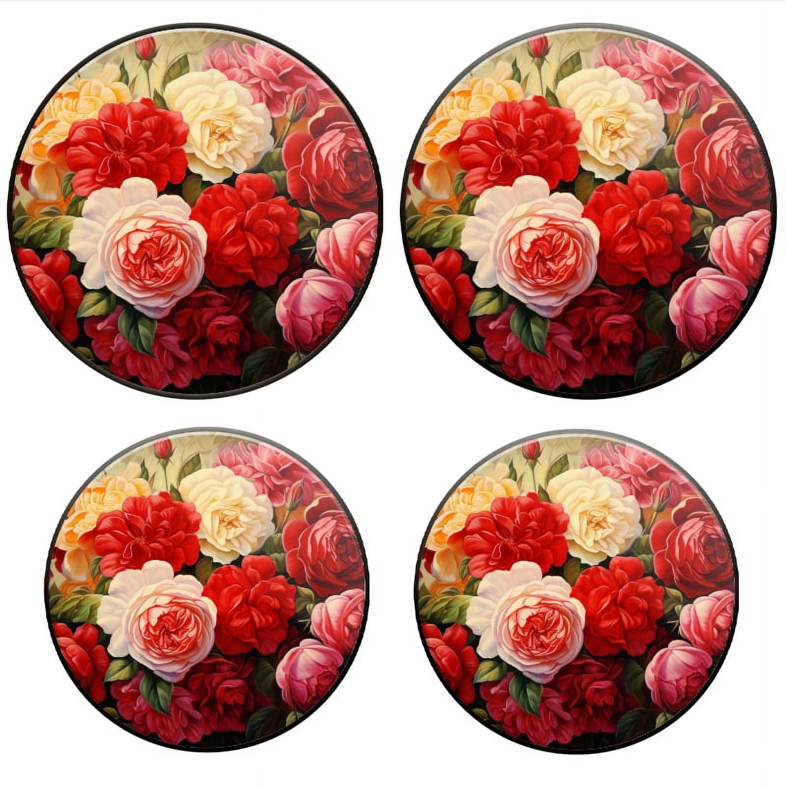 Bahomeck Electric Stove Burner Covers Set Of 4,Large Bouquet Of Red And ...