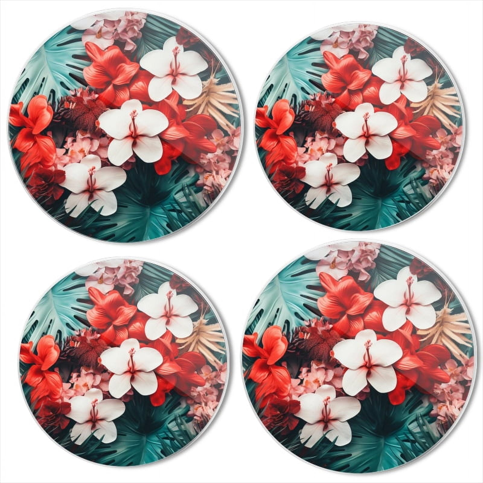 Bahomeck Electric Stove Burner Covers Set Of 4,Red And White Tropical ...