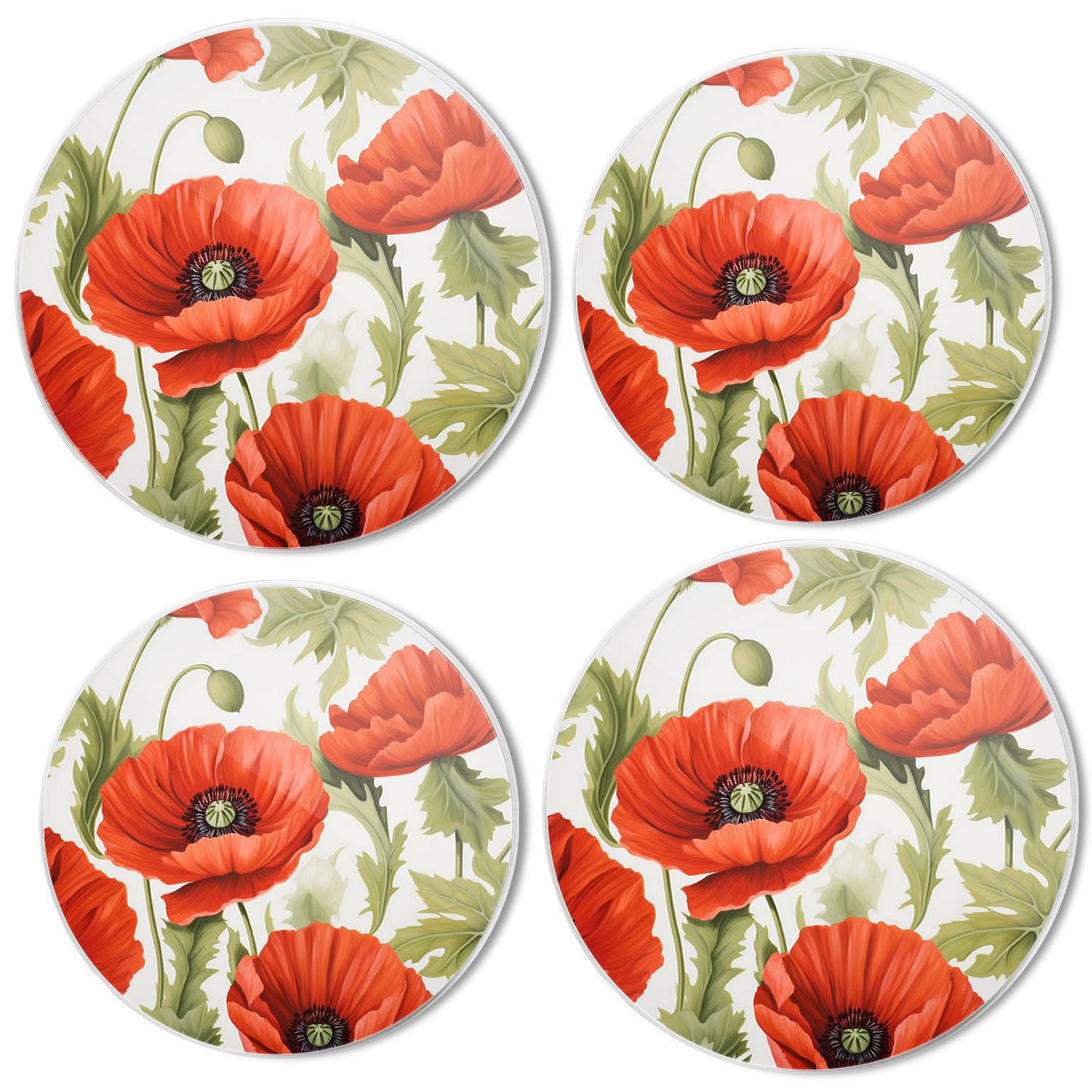 Bahomeck Gas Stove Burner Cover Set Of 4，Blooming Red Green Leaf ...