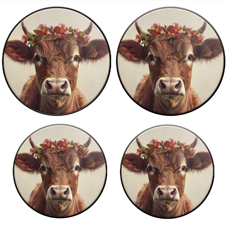 Bahomeck Gas Stove Burner Cover Set Of 4,Cute Brown Cow With Floral ...