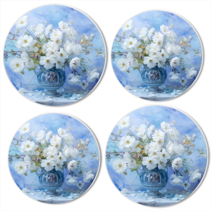 Bahomeck Gas Stove Burner Cover Set Of 4,White Flowers In Vase Against ...