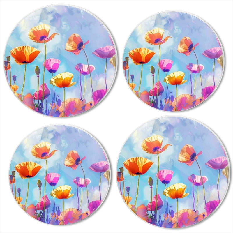 Bahomeck Gas Stove Burner Cover Set Of 4,Colorful Poppy Flowers In The ...